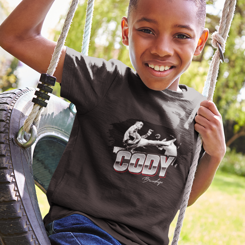 Cody Brundage "Kick" Youth Shirt, Black Logo | MILLIONS