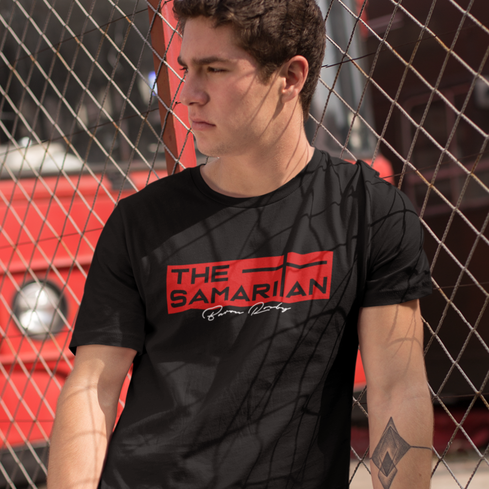 Female The Samaritan by Baron Rosby III Unisex T-Shirt, Dark Logo ...