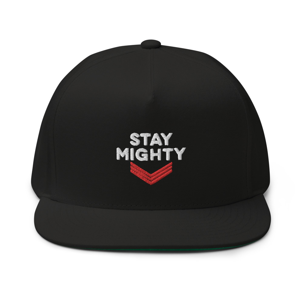 Stay Mighty by Melanie Muto Hat, White Red Logo | MILLIONS
