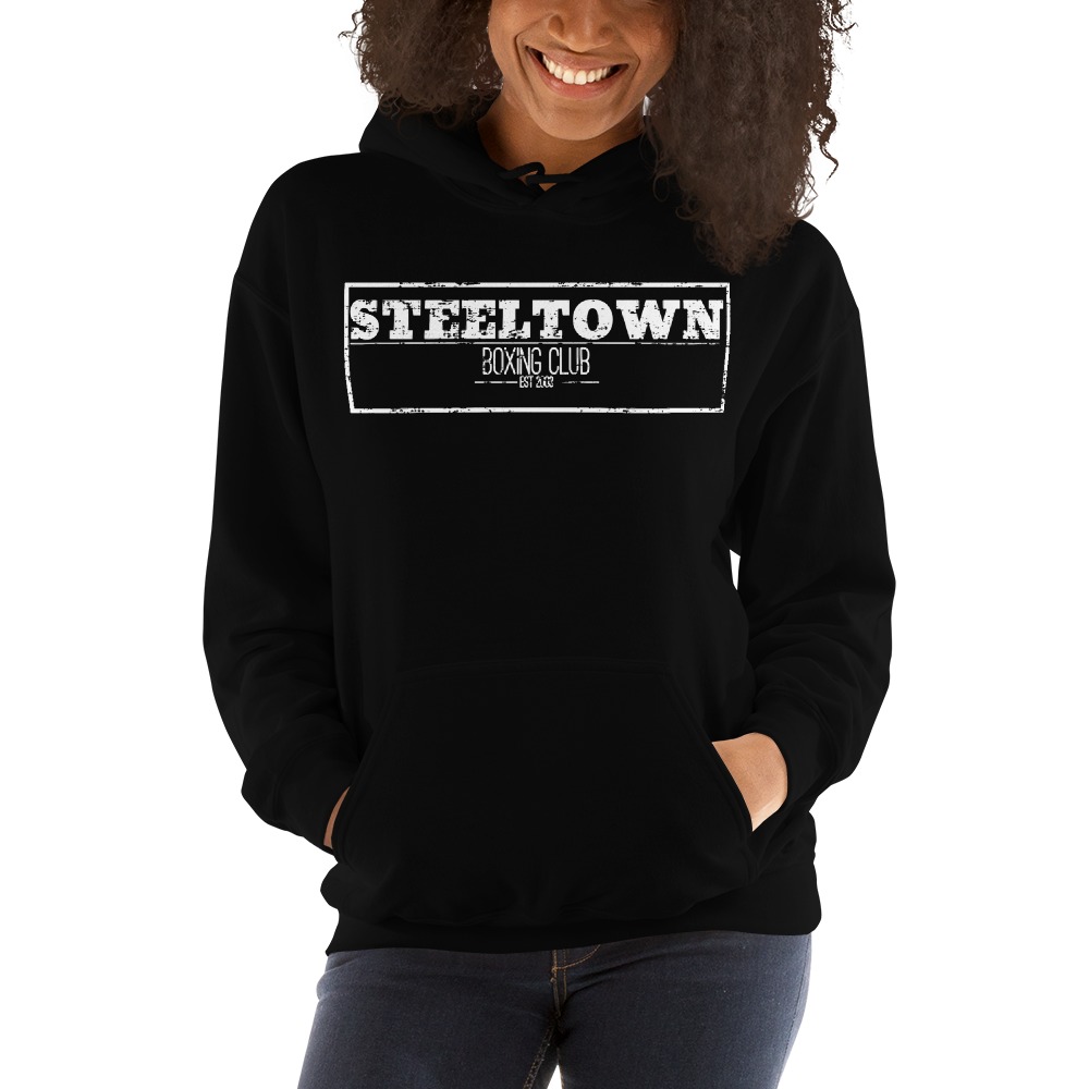 Female Steeltown Boxing Club, Women's Hoodie, White Logo | MILLIONS