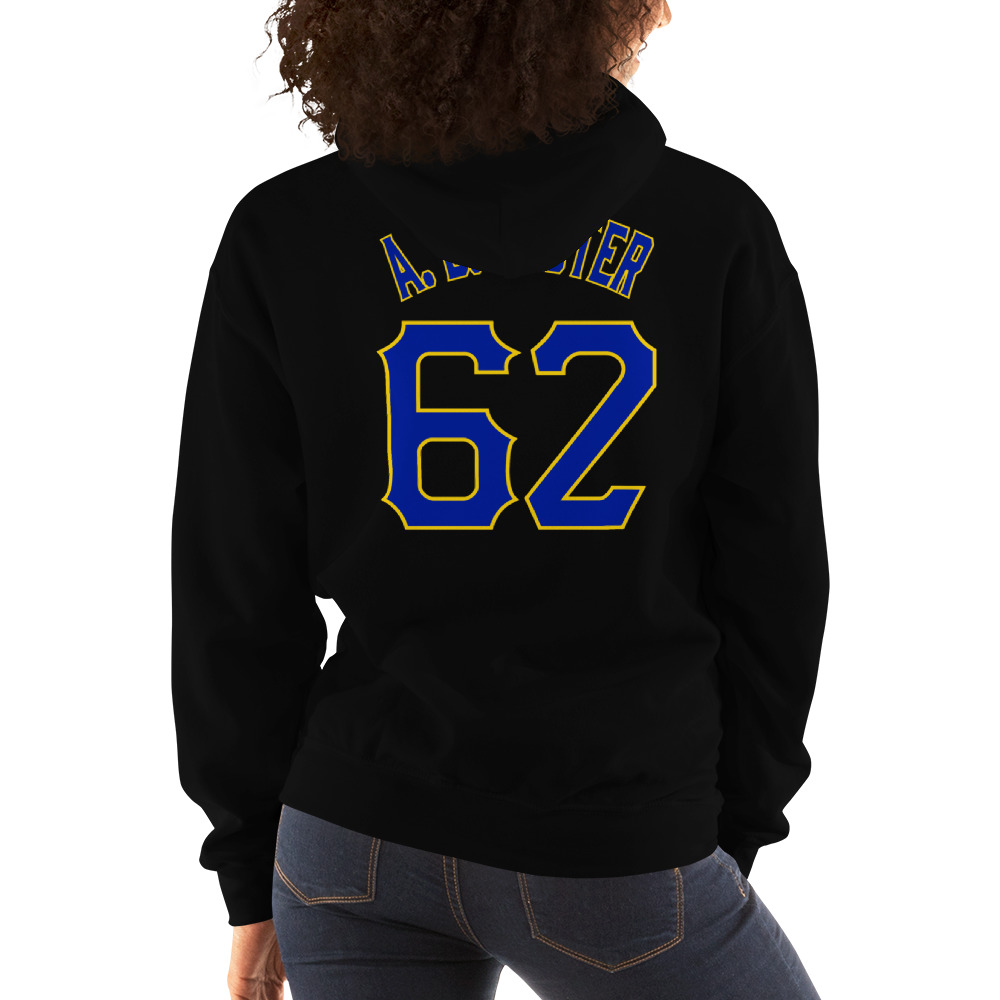 Female Anthony D. Laster Blue and Gold No.62 Women's Hoodie | MILLIONS